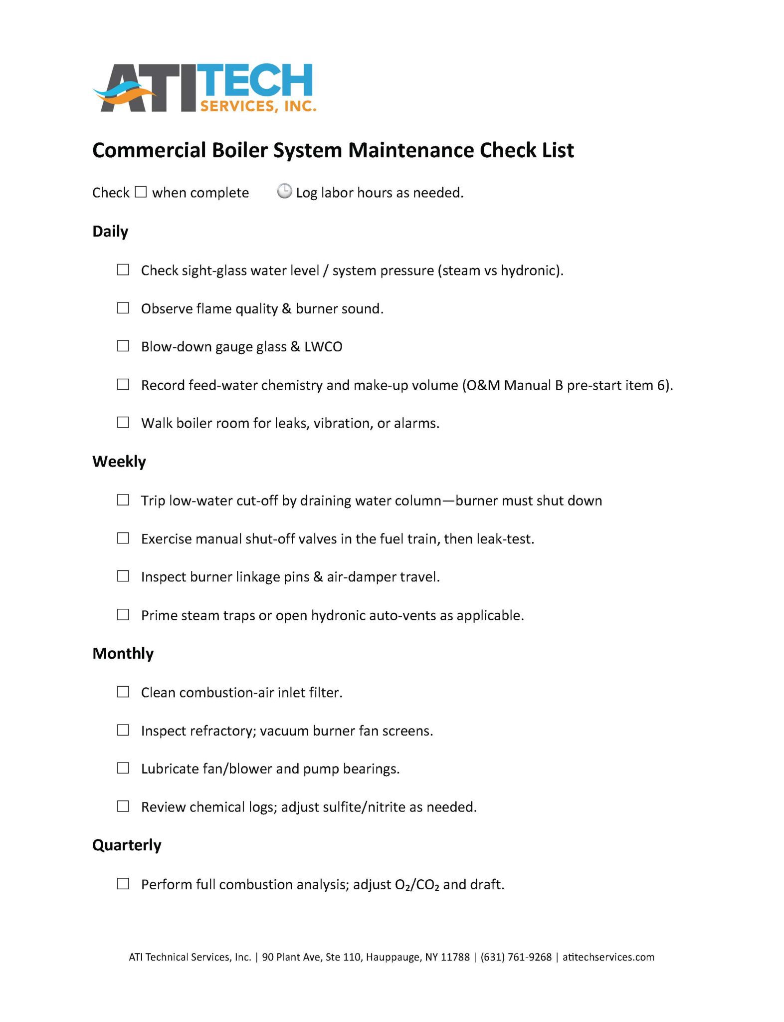 Commercial Boiler System Maintenance Checklist - ATI of NY
